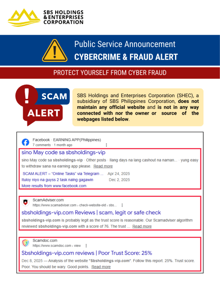 SBS Philippines Corporation - 20260202 CYBER CRIME WARNING AND DISCLAIMER!